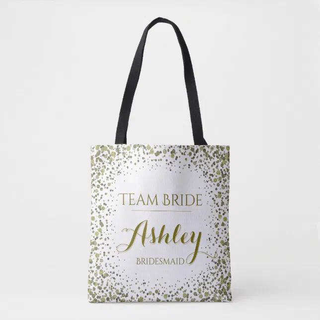 Team Bride Gold Glitter Confetti Dots Tote Bag | Zazzle