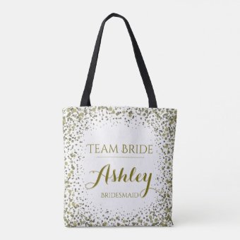 Team Bride Gold Glitter Confetti Dots Tote Bag | Zazzle