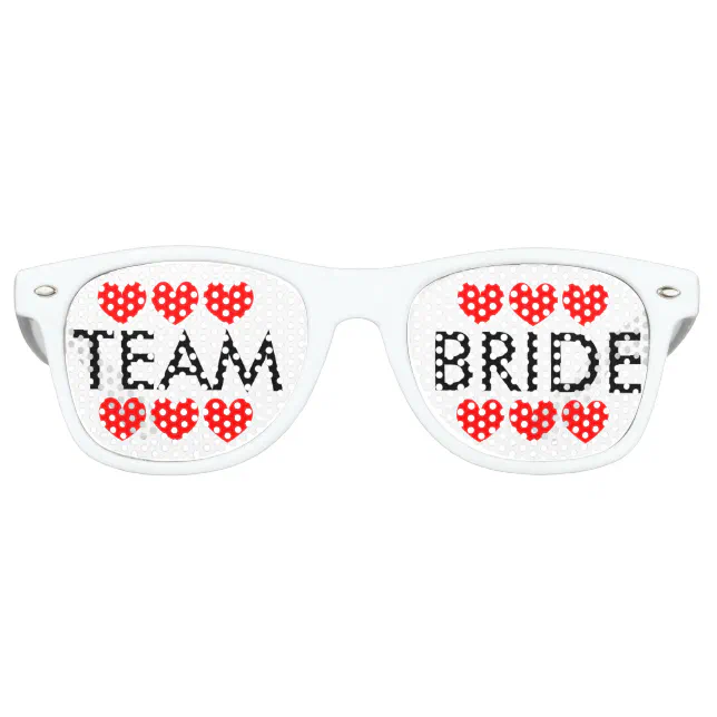 Team bride red hearts bachelorette party shades | Zazzle