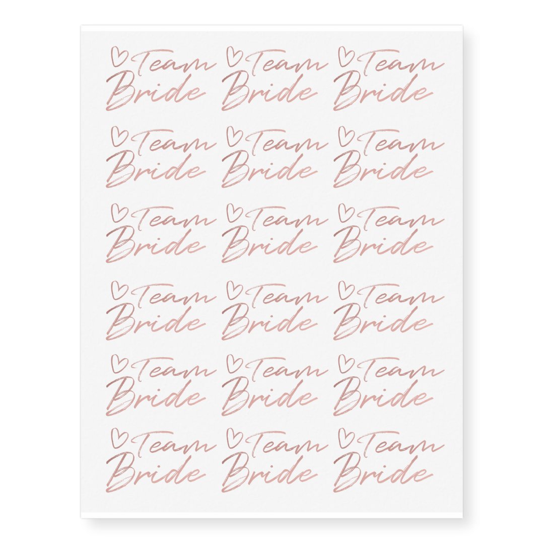 Team Bride - Rose Gold faux foil temporary tattoo | Zazzle