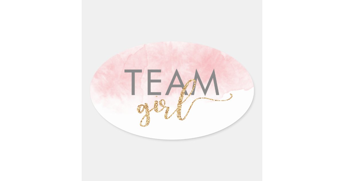 Team Girl Gold Glitter Pink Gender Reveal Oval Sticker | Zazzle