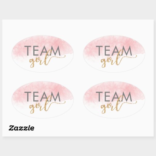 Team Girl Gold Glitter Pink Gender Reveal Oval Sticker | Zazzle
