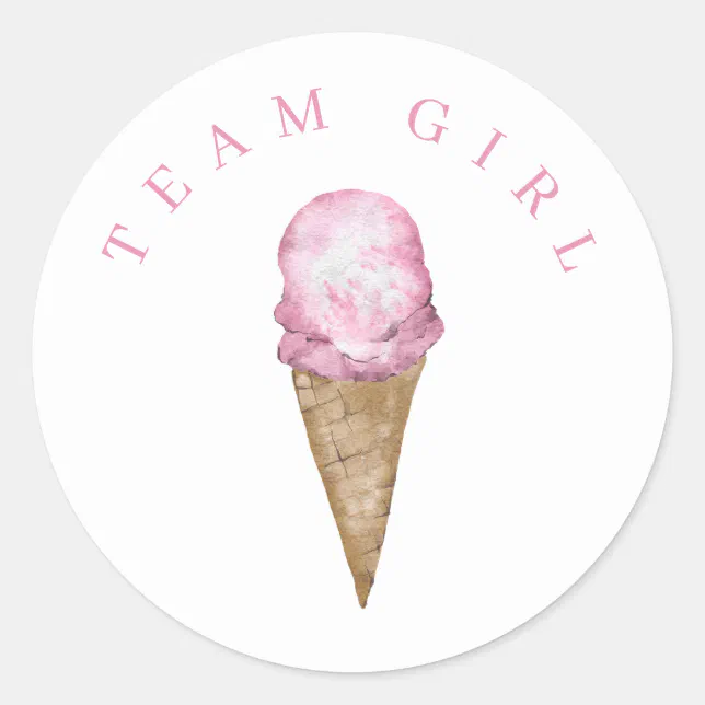 Team Girl Ice Cream Gender Reveal Round Sticker. Classic Round Sticker ...