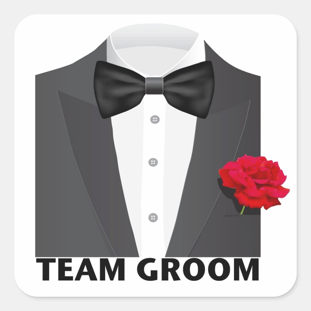 Team Groom (tux) Square Sticker | Zazzle