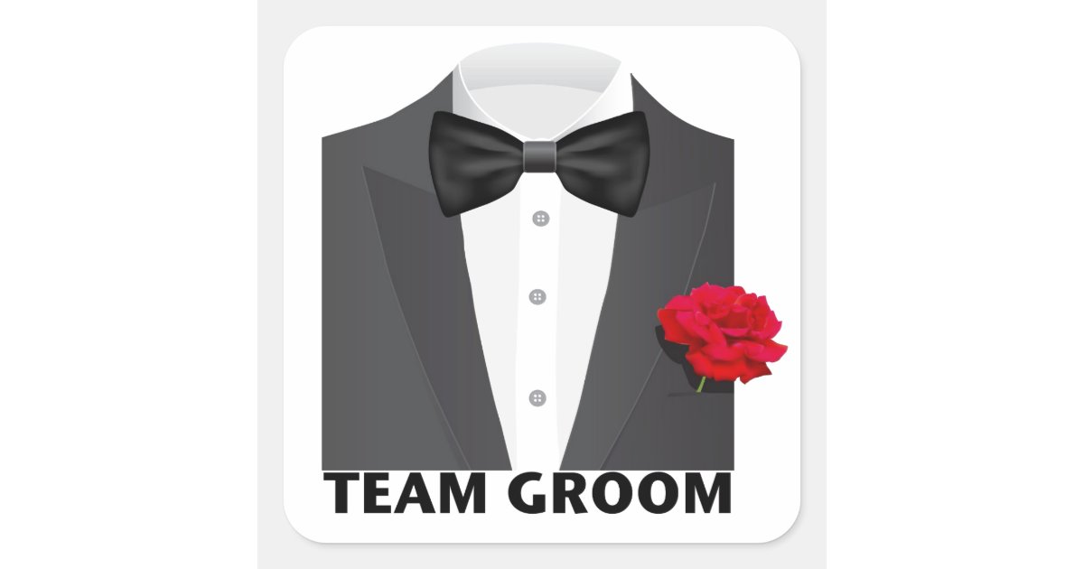 Team Groom (tux) Square Sticker | Zazzle