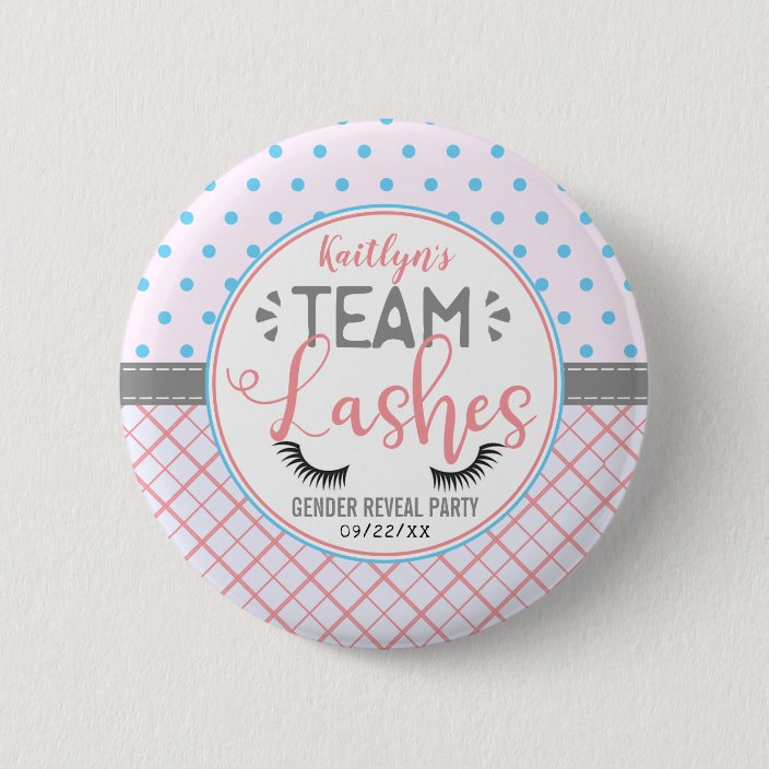 "Team Lashes" Modern Gender Reveal Party Button | Zazzle