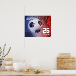 Team name red white blue girls' soccer ball goal poster | Zazzle