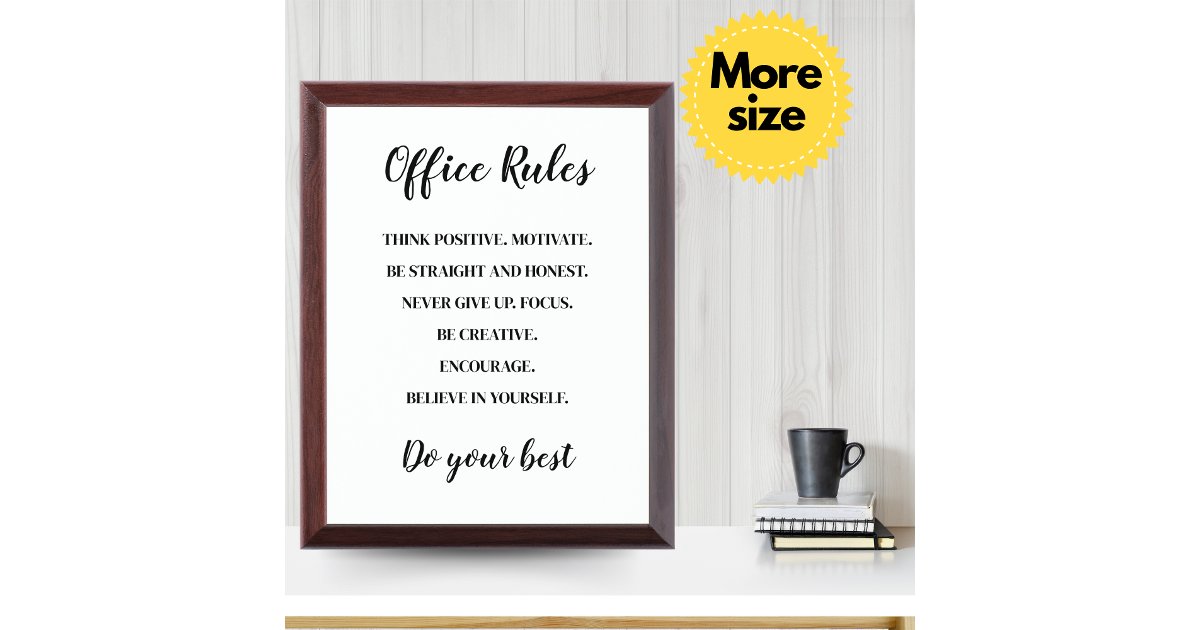 Team Office Rules Poster - Inspirational Teamwork Award Plaque | Zazzle