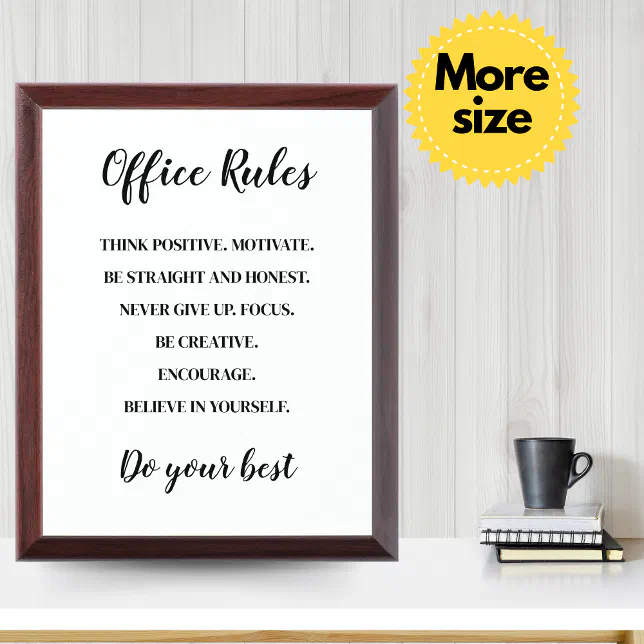 Team Office Rules Poster - Inspirational Teamwork Award Plaque | Zazzle