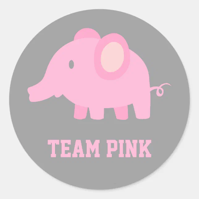 Team Pink, Baby Girl Elephant, Gender Reveal Party Classic Round ...