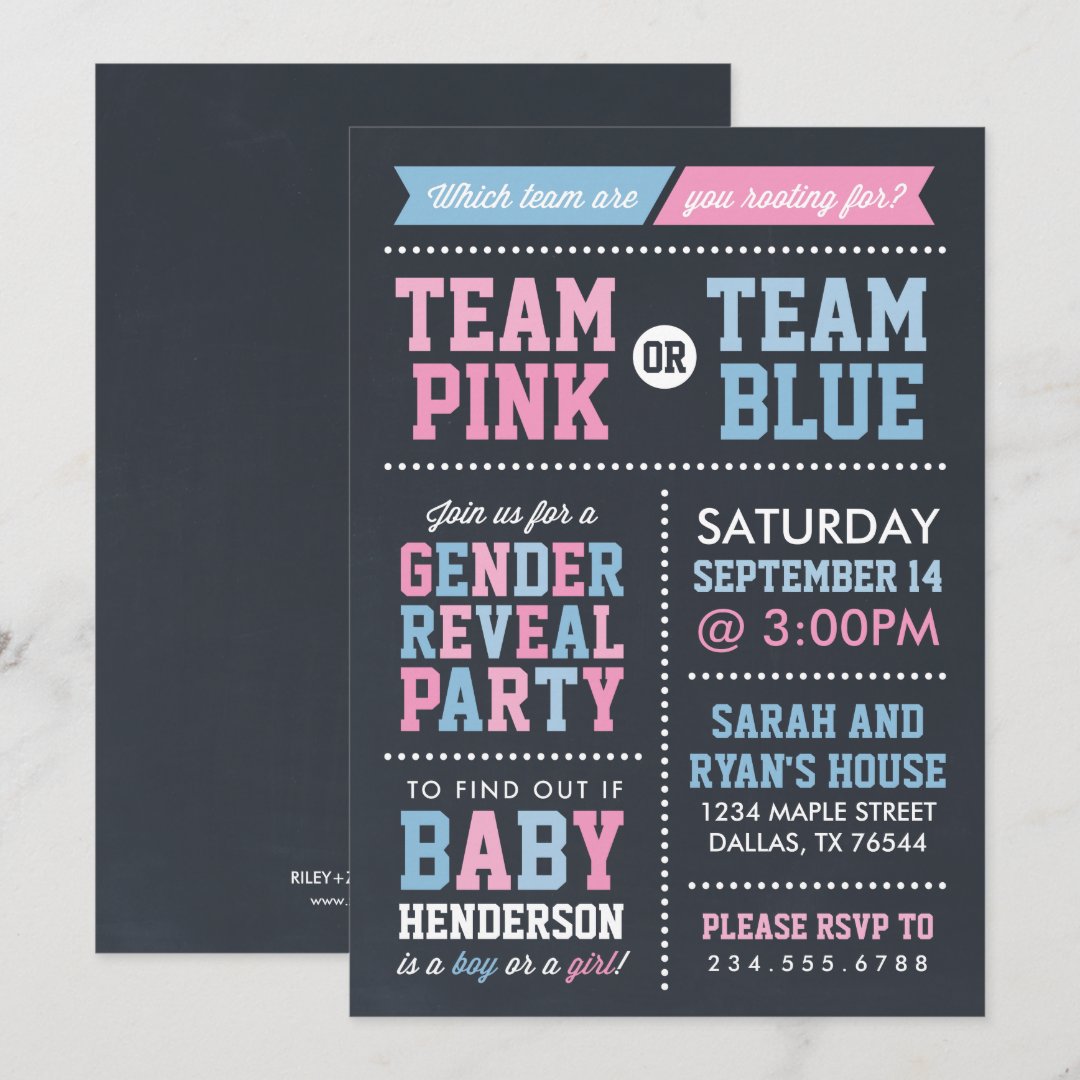 Team Pink or Team Blue Chalkboard Gender Reveal Invitation | Zazzle