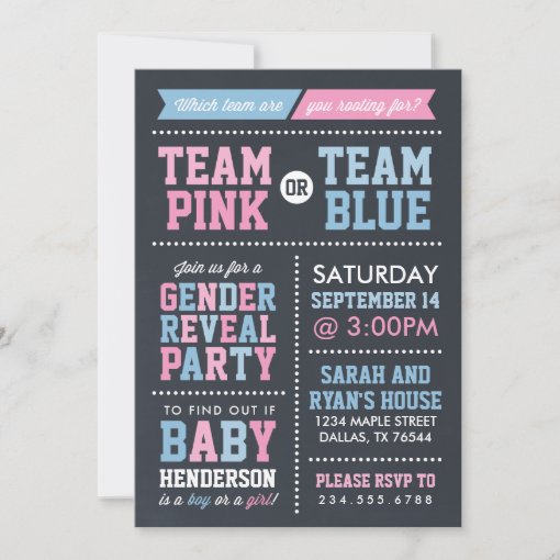 Team Pink or Team Blue Chalkboard Gender Reveal Invitation | Zazzle