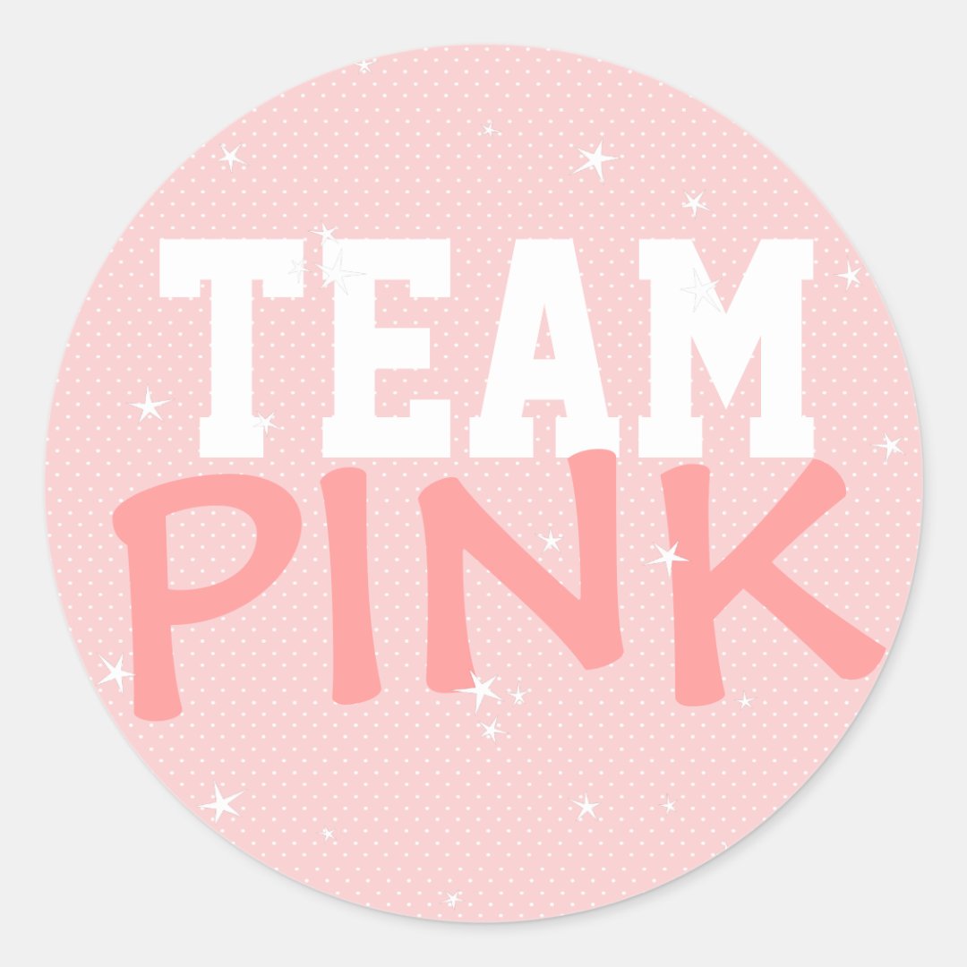 Team Pink Polka Dot & Stars Round Sticker | Zazzle