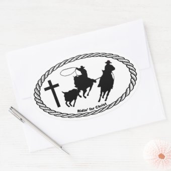 Team Roping Cross Euro Style Oval Sticker | Zazzle