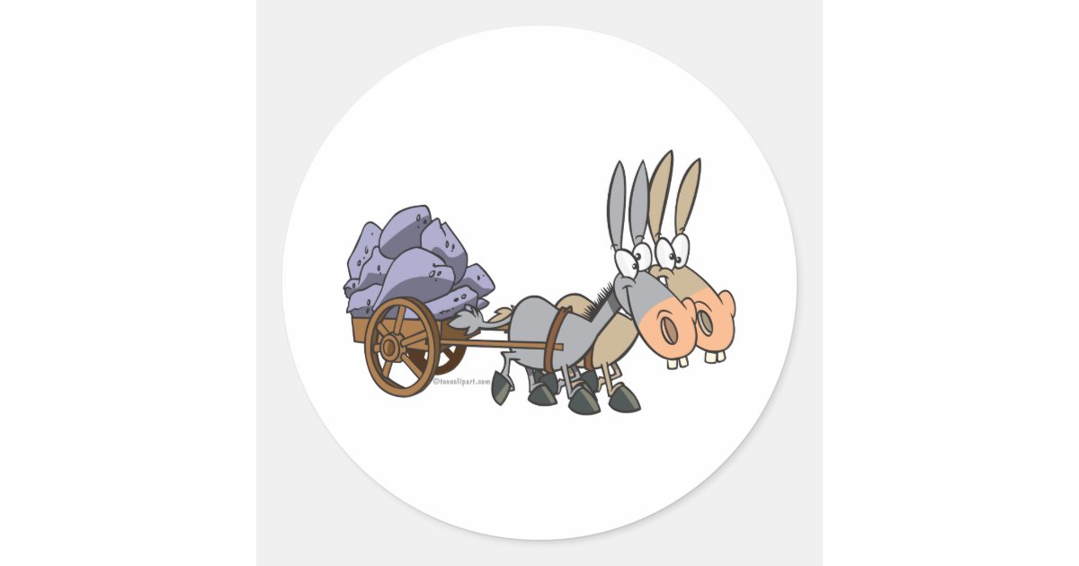 teamwork donkeys mules cartoon classic round sticker | Zazzle