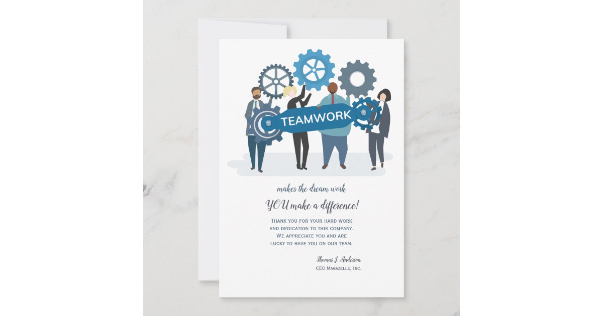 Teamwork Employee Appreciation Card | Zazzle