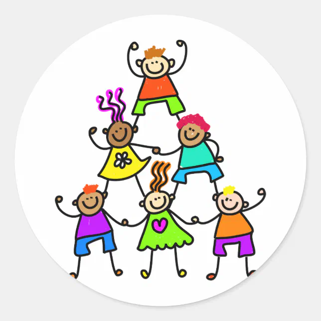 Teamwork Kids Classic Round Sticker | Zazzle
