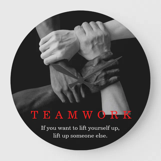 Teamwork Motivational Inspirational Quote Hands Large Clock | Zazzle