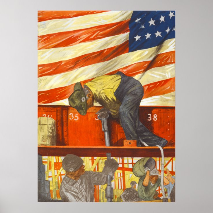 Teamwork Wins Vintage War Art Poster | Zazzle