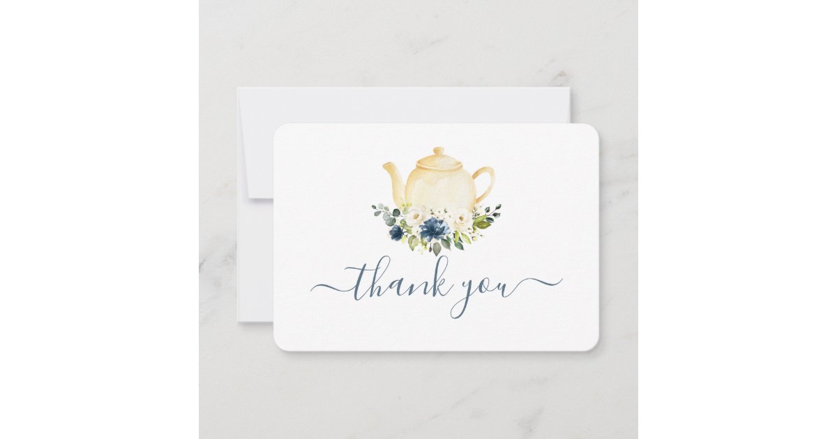 Teapot blue Floral thank you card | Zazzle