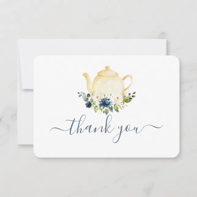 Teapot blue Floral thank you card | Zazzle