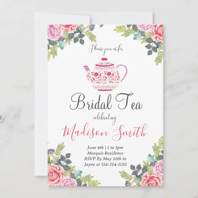 Teapot Bridal Shower Tea Party Invitation Zazzle