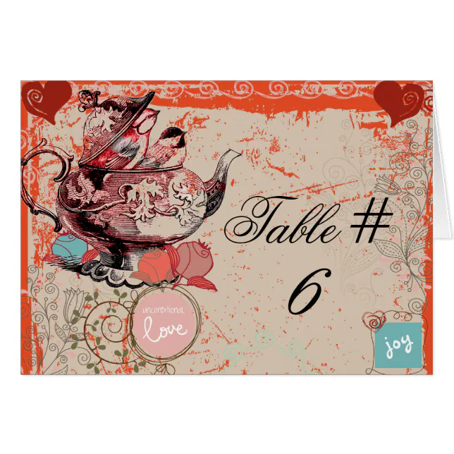 Teapot Fantasy Grunge Custom Table Number Cards | Zazzle