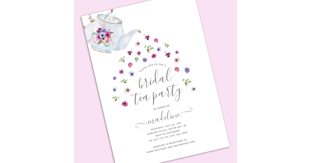 Teapot Floral Bridal Shower Tea Party Invitation Zazzle