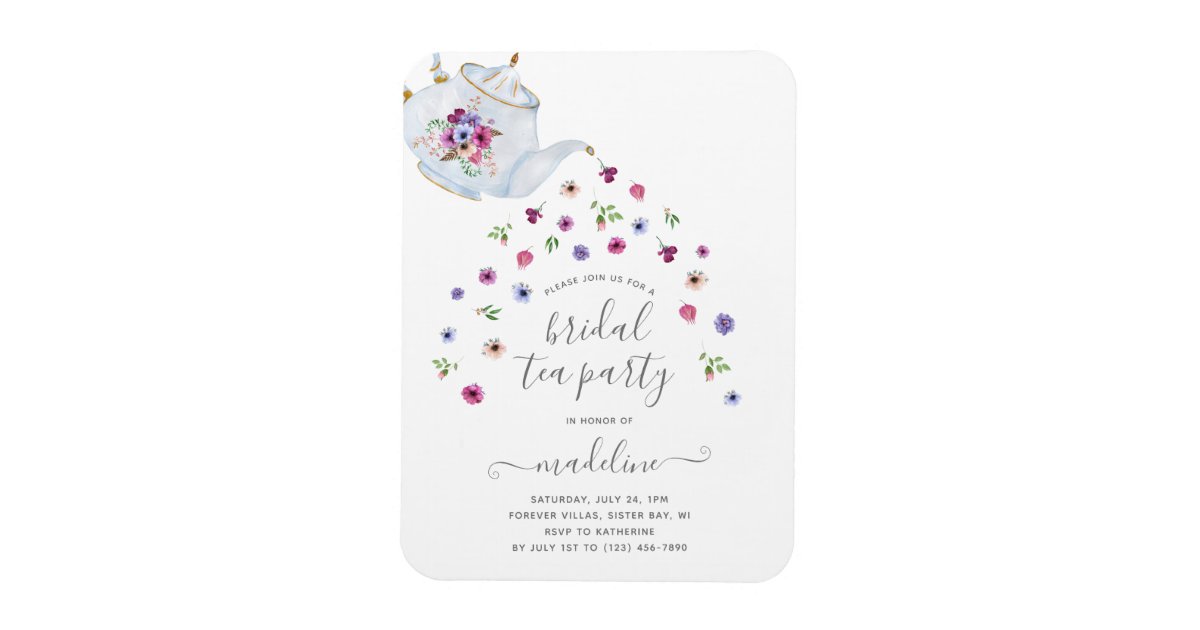Teapot Floral Bridal Shower Tea Party Invitation Magnet Zazzle