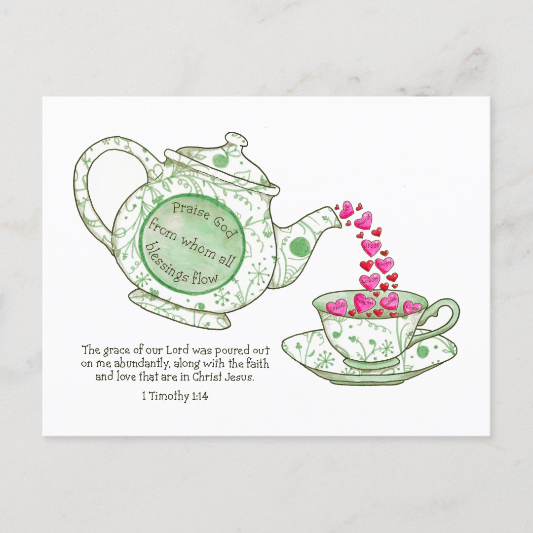 Teapot Grace and Blessings Inspirational Postcard | Zazzle