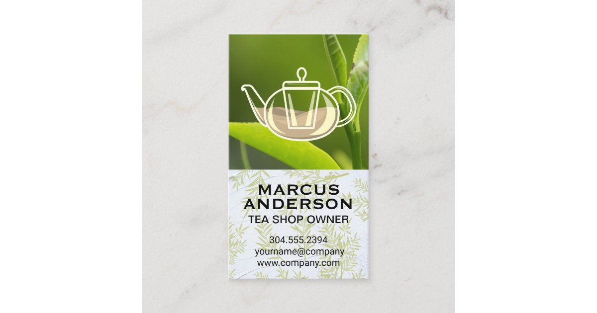 Teapot | Green Leaf | Tea Plant Business Card | Zazzle