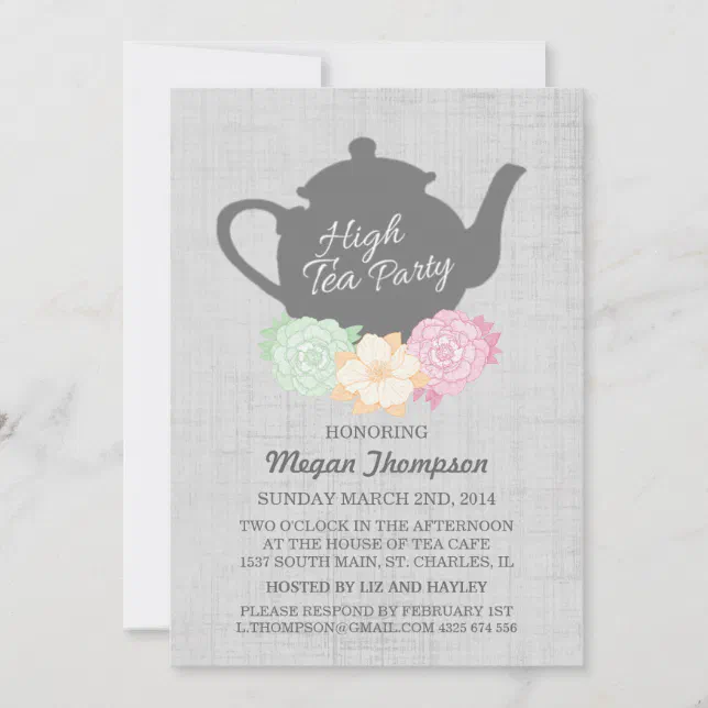 Teapot High Tea Invitation | Zazzle