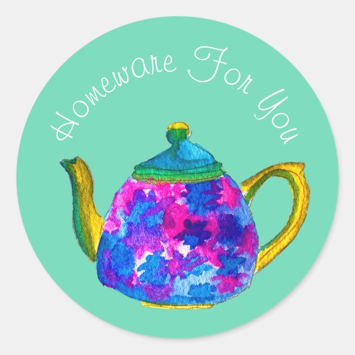 Teapot homeware design Gift business branding Classic Round Sticker ...