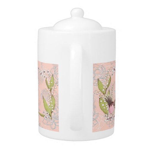Teapot with Pink Floral & Bird Design | Zazzle