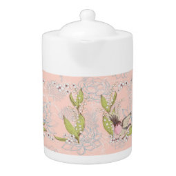 Teapot with Pink Floral & Bird Design | Zazzle