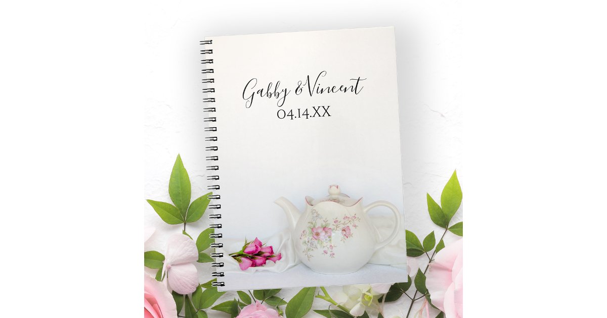 Teapot with Pink Roses Wedding Guest Book | Zazzle