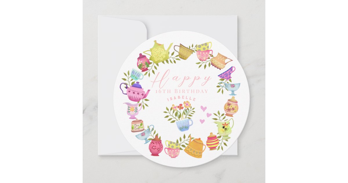 Teapots and Cups White Birthday Holiday Card | Zazzle