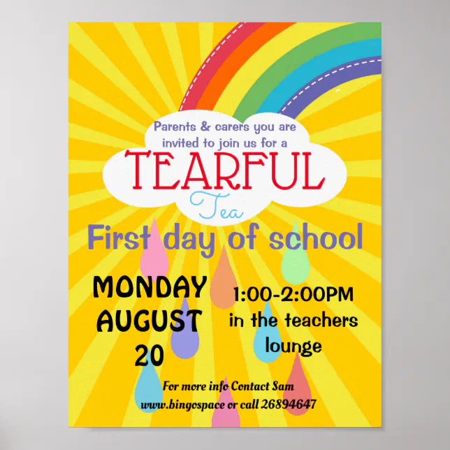 tearful tea back to school PTA event PTO Poster | Zazzle