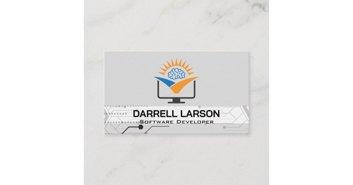 Tech Nodes | Brain Computer Logo Business Card | Zazzle