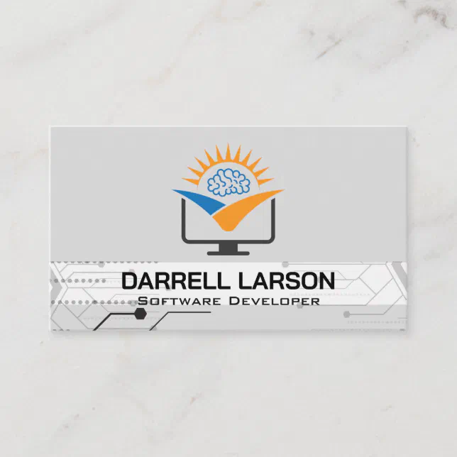 Tech Nodes | Brain Computer Logo Business Card | Zazzle