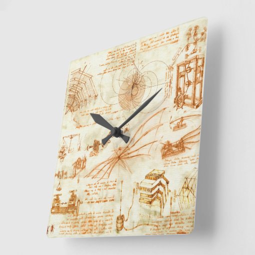 Technical drawing & sketches by Leonardo Da Vinci Square Wall Clock ...
