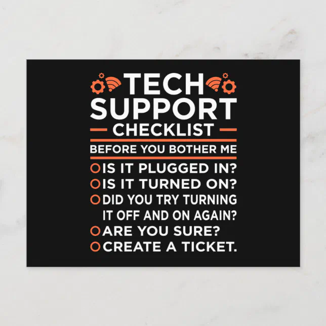 Technical Support Checklist Computer IT Programmer Invitation Postcard ...