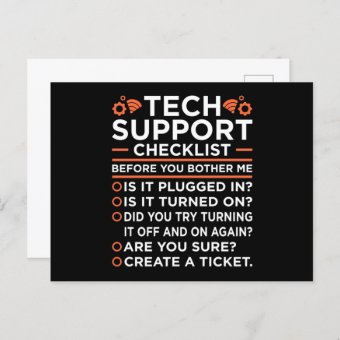 Technical Support Checklist Computer IT Programmer Invitation Postcard ...