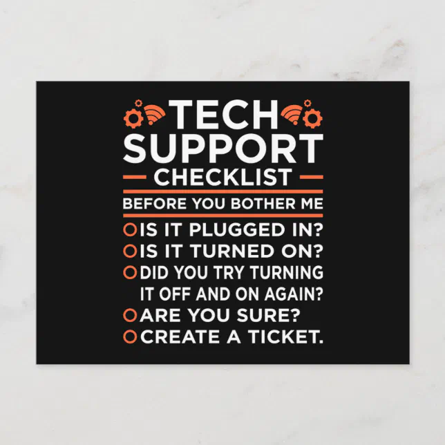 Technical Support Checklist Computer IT Programmer Invitation Postcard ...