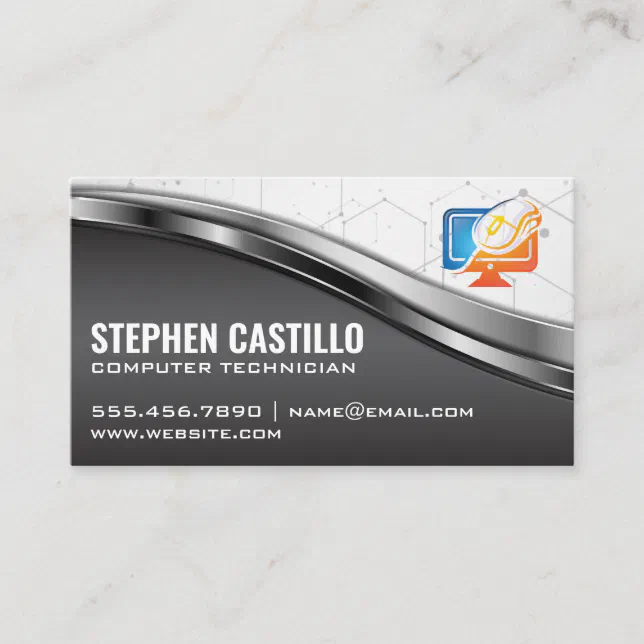 Technology | Metallic Design | Computer Logo Business Card | Zazzle