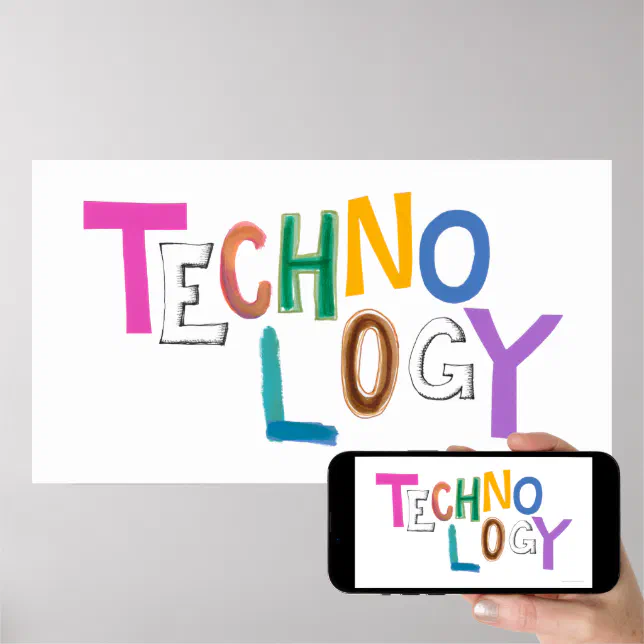 Technology modern word art tech geek fun colorful poster | Zazzle