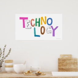 Technology modern word art tech geek fun colorful poster | Zazzle