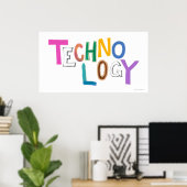 Technology modern word art tech geek fun colorful poster | Zazzle