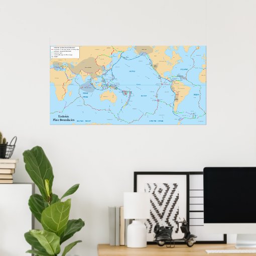 Tectonic Plates and Movement Vectors World Map Poster | Zazzle