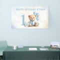 Teddy Bear 1st Birthday Blue Balloons Banner | Zazzle